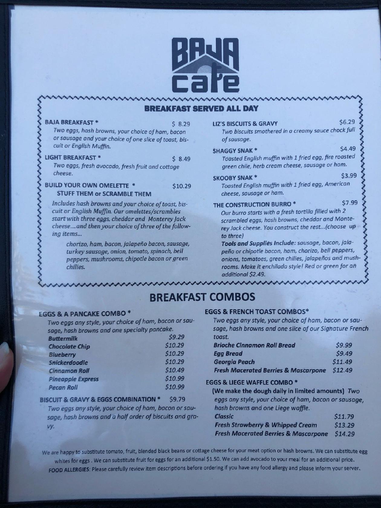 Menu at Baja Cafe, Tucson, N Campbell Ave