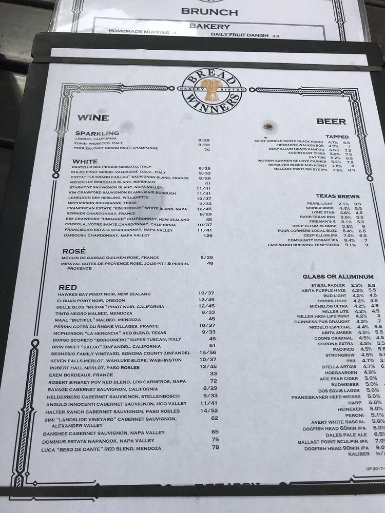 Menu at Bread Winners Cafe & Bakery, Dallas, McKinney Ave
