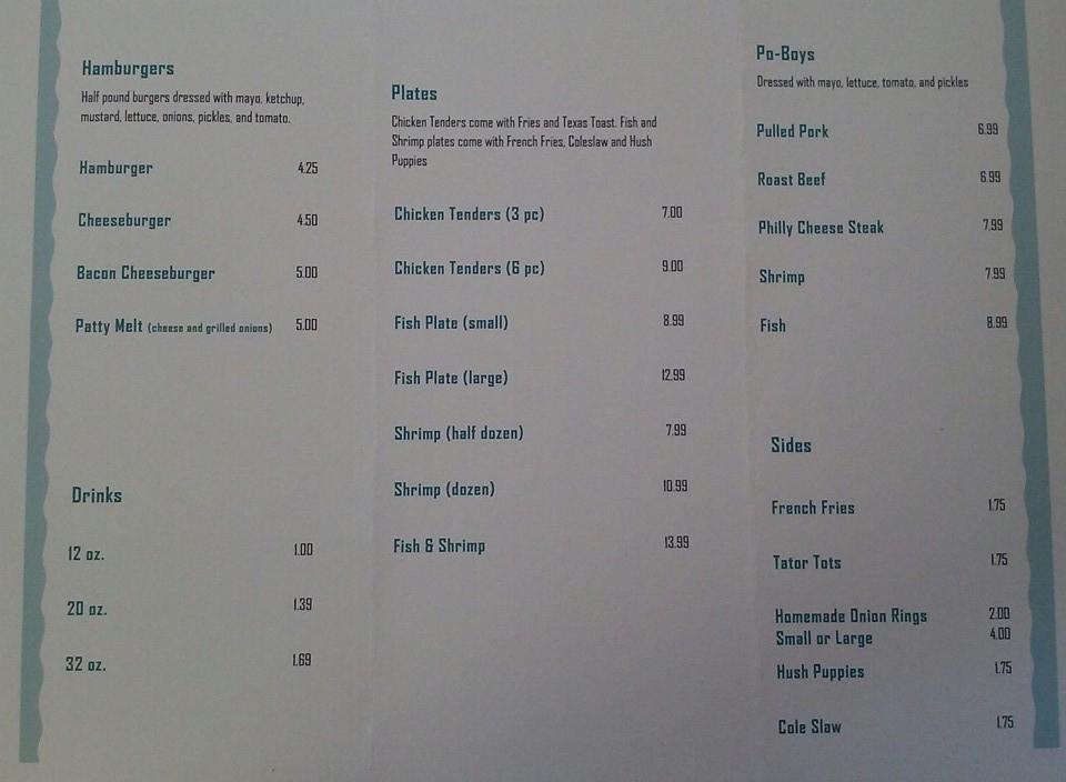 Menu at Creekside Grill restaurant, Tylertown