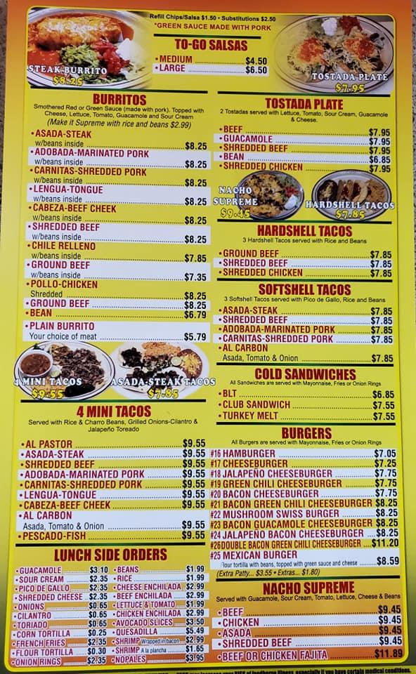 Menu at Jorge's Cafe, Ruidoso Downs, US-70