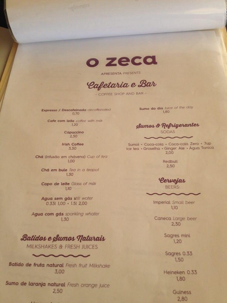 Menu em O Zeca sobremesas, Setúbal