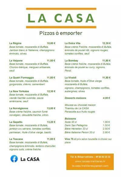 Menu at Restaurant La Casa, Treillières