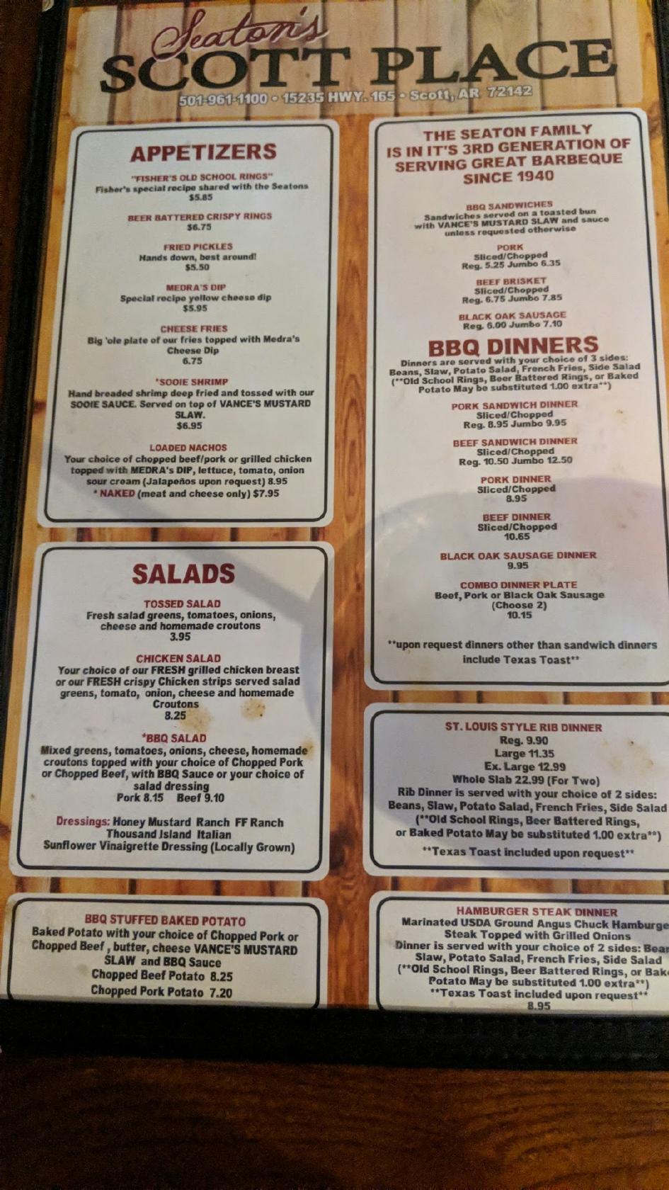 Menu at Scott Station BBQ, Scott