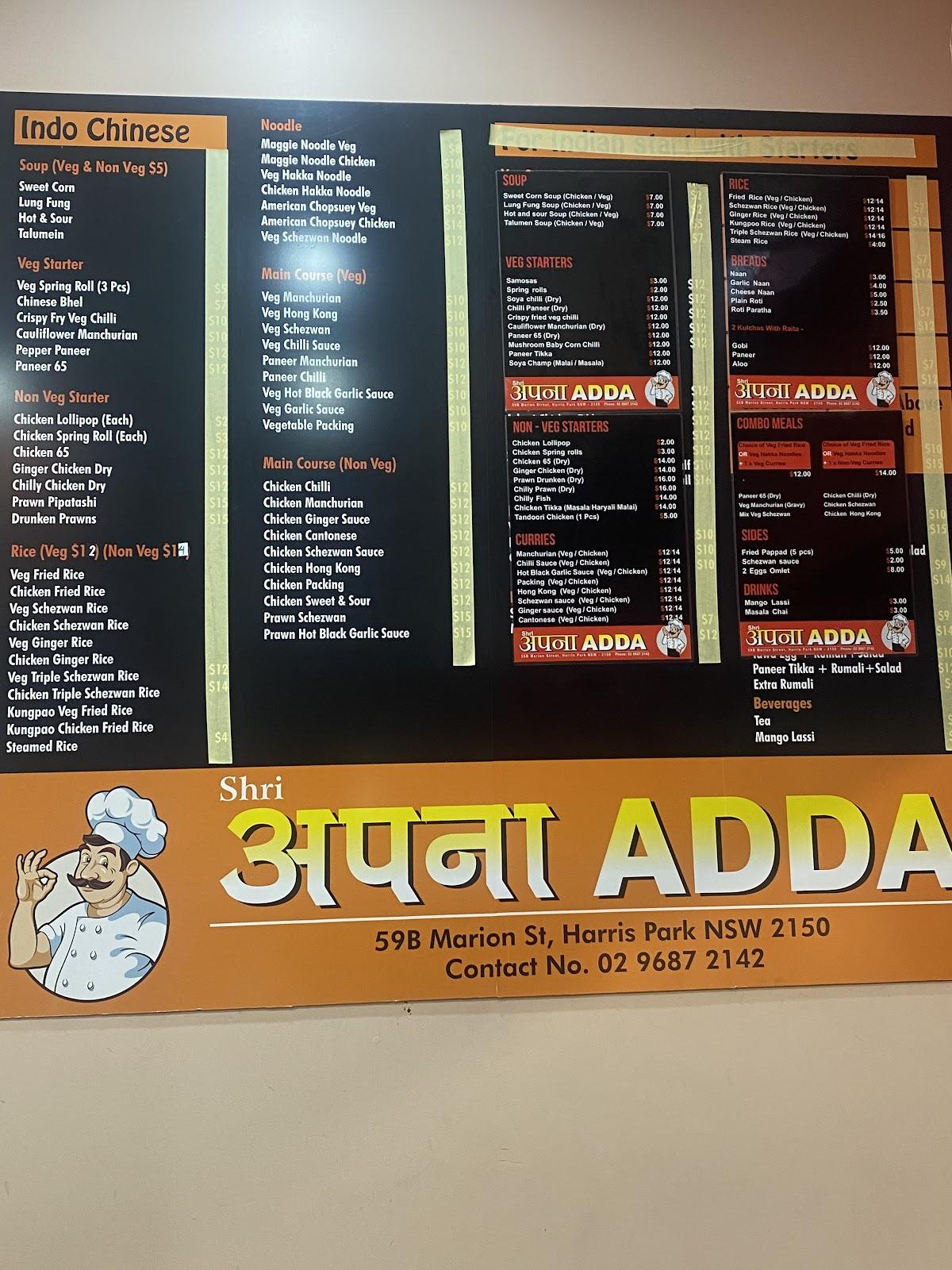 Menu at Shri Apna Adda Harris Park restaurant, Harris Park