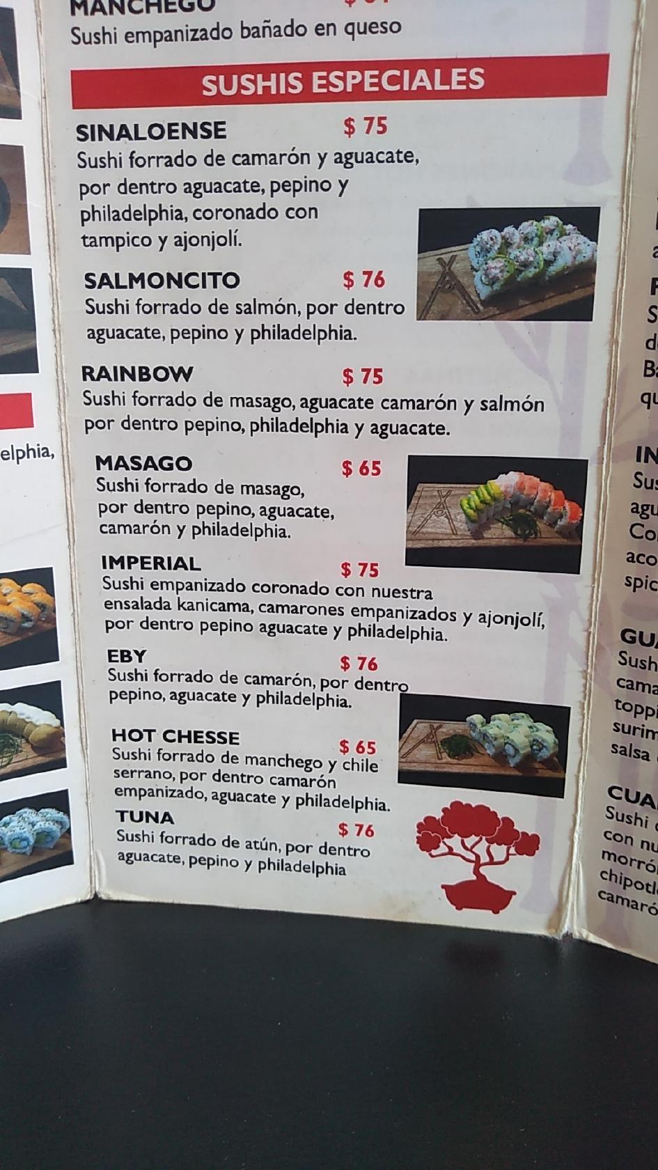 Carta del restaurante Sushi imperial, Guadalajara
