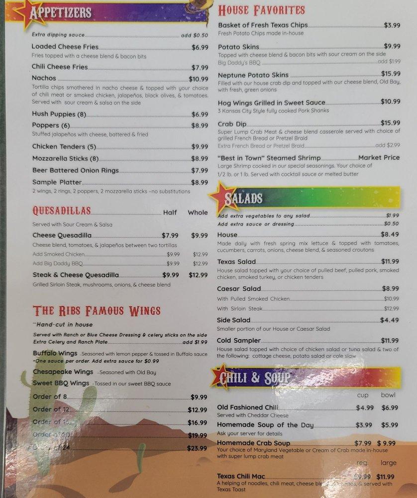 Menu at Texas Ribs BBQ, Waldorf, 2000 St Thomas Dr #108