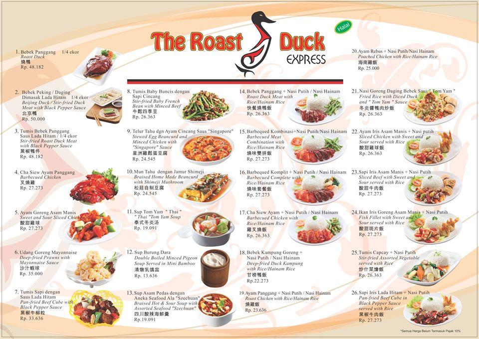 Menu at The Roast Duck Express restaurant, Jakarta