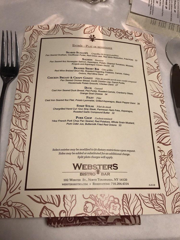 Menu at Webster's Bistro & Bar, North Tonawanda