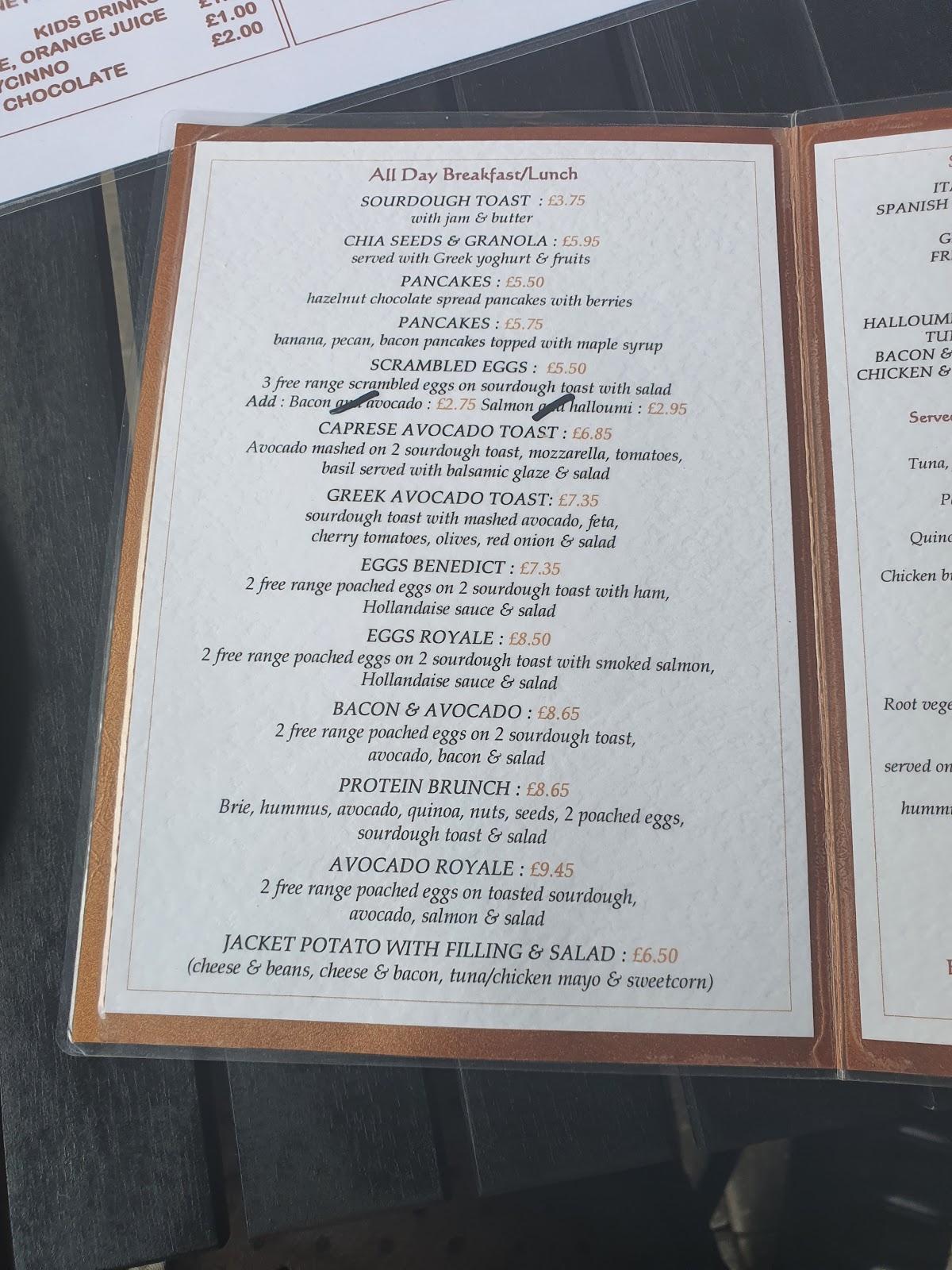 Menu at Chateau Café cafe, Stevenage