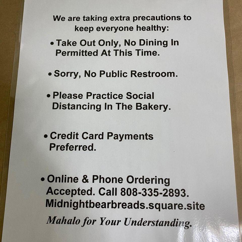 Menu at Midnight Bear Breads cafe, Hanapepe