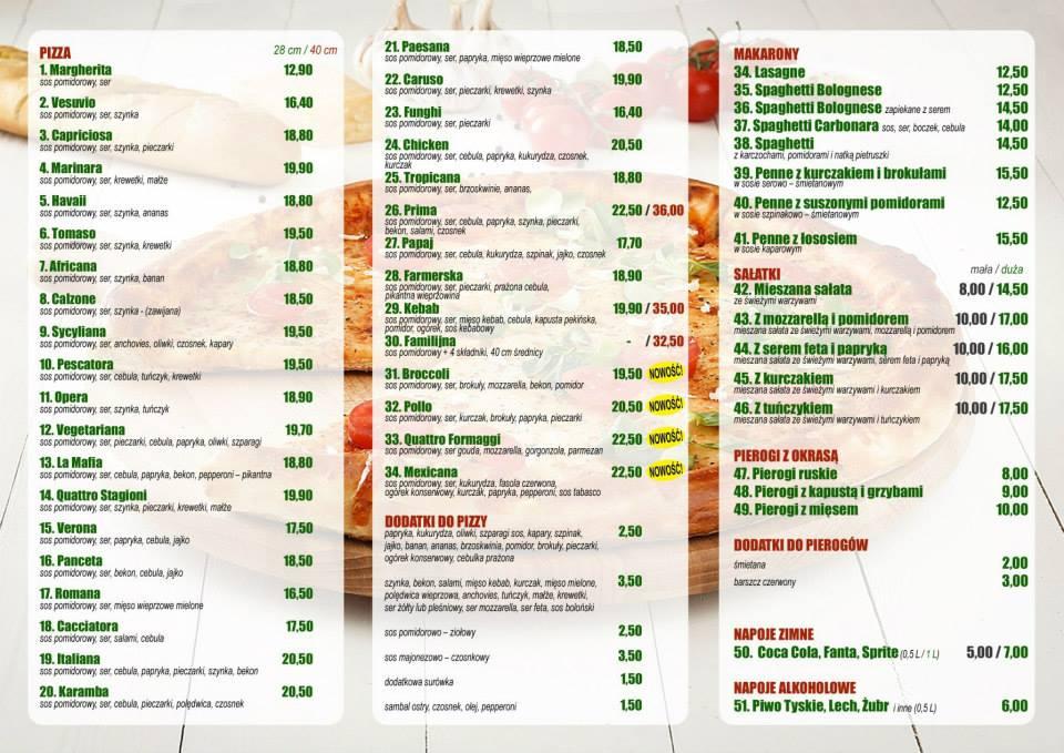Menu at Pizzeria Prima, Kostrzyn