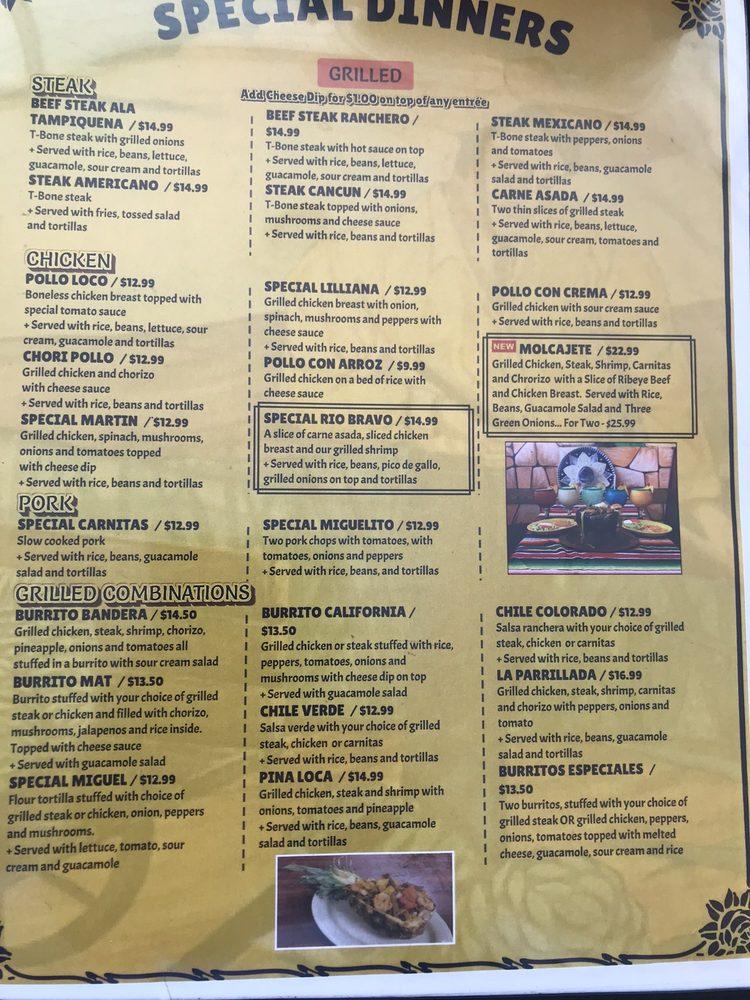 Menu at Rio Grande restaurant, La Vale, National Hwy