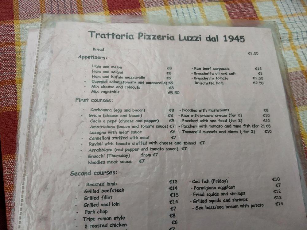 Menu da Ristorante Colosseo "Luzzi", Roma