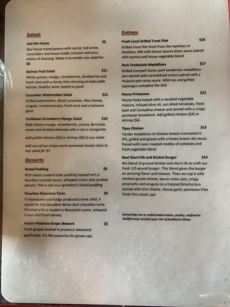 Menu at Root River Unwined Wine Bar, Lanesboro