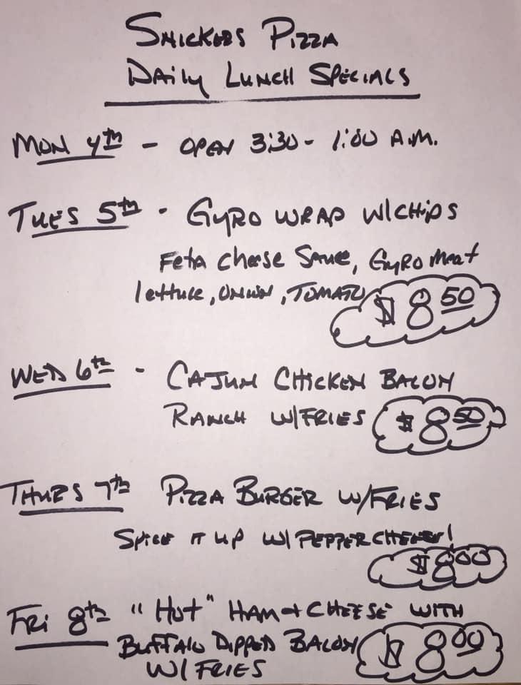 Menu at Snickers Lounge pub & bar, Eveleth