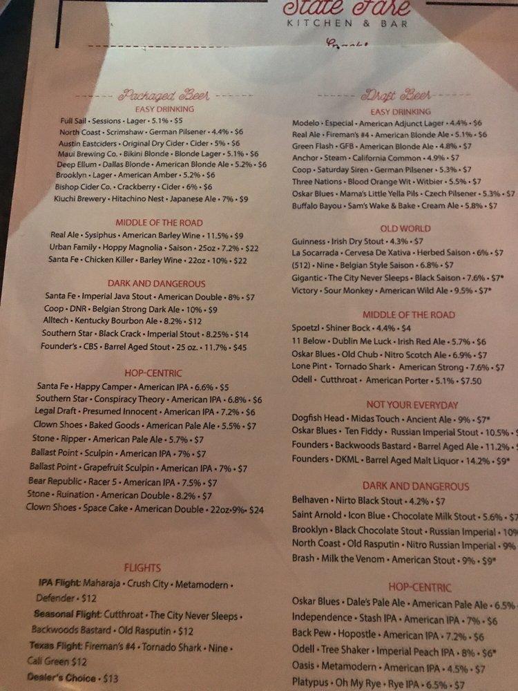 Carta de State Fare Kitchen & Bar, Houston
