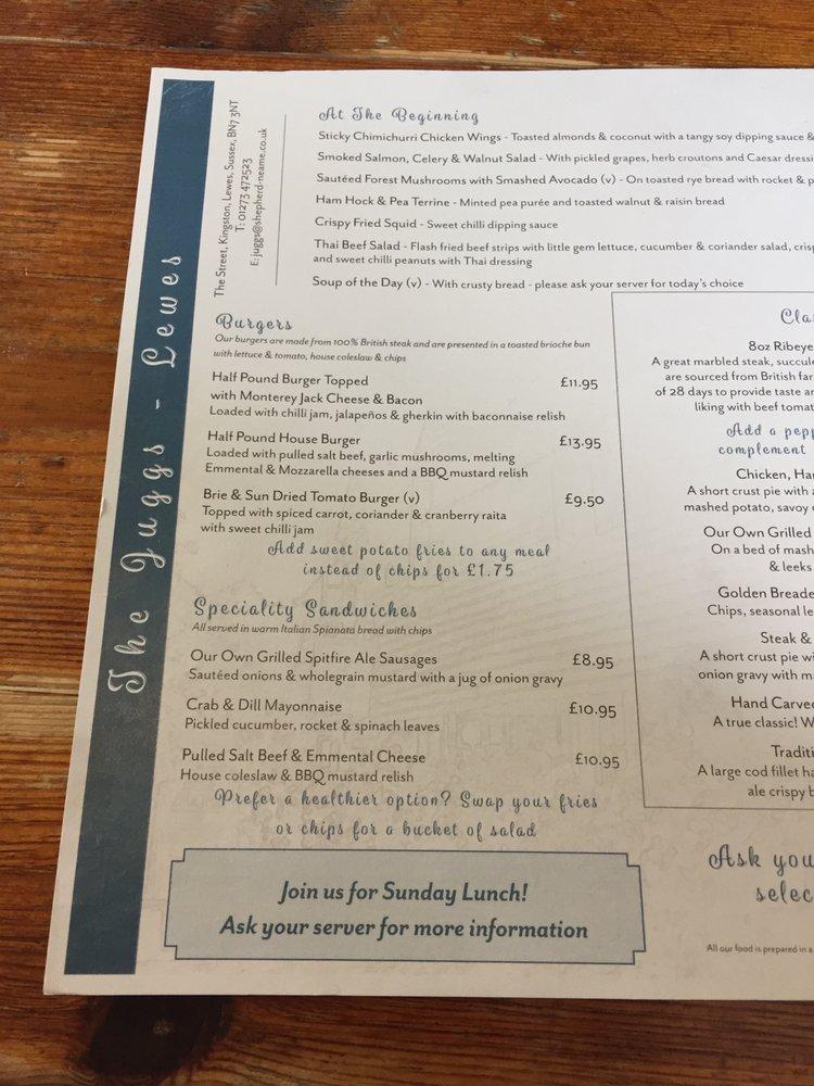 Menu at The Juggs pub & bar, Lewes