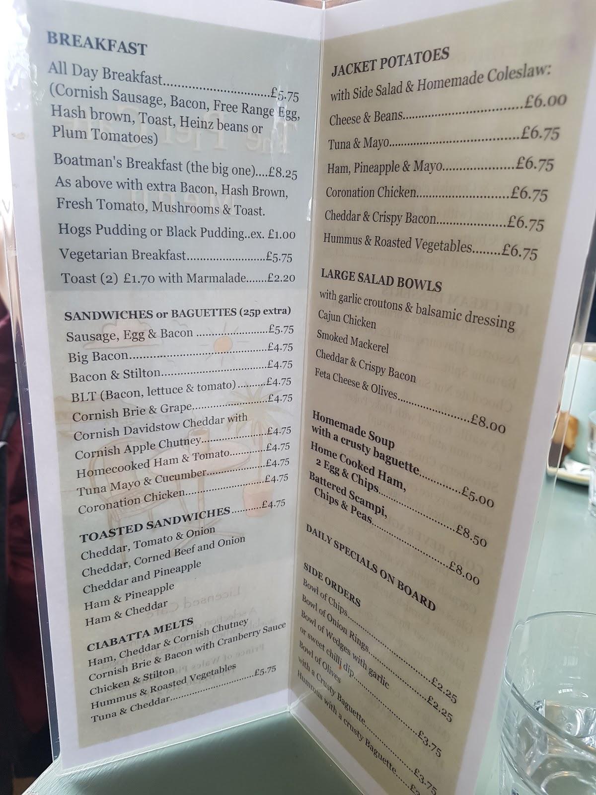 Menu at The Pier Cafe, Falmouth