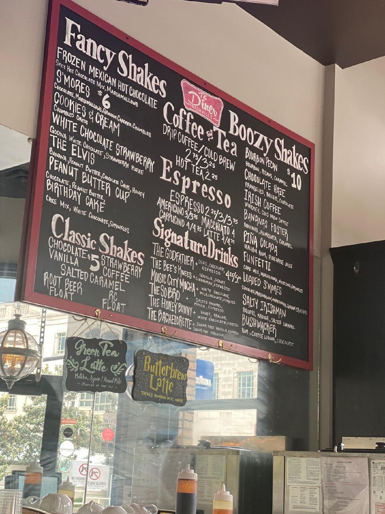 Menu at The Diner Nashville restaurant, Nashville, 200 3rd Ave S