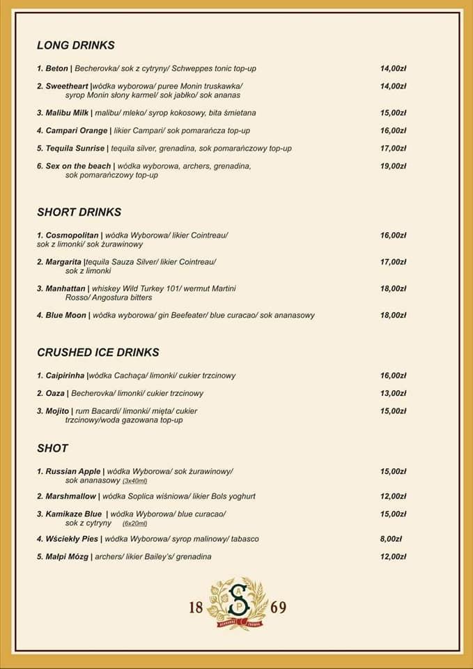 Menu at Bar Praha, Tarnowskie Gory