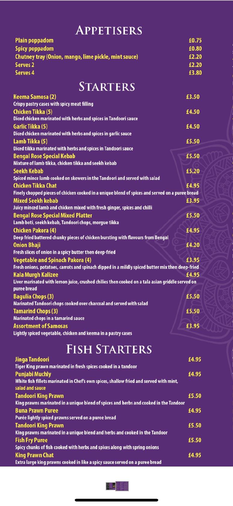 Menu at Bengal Rose Restaurant Ulverston, Ulverston
