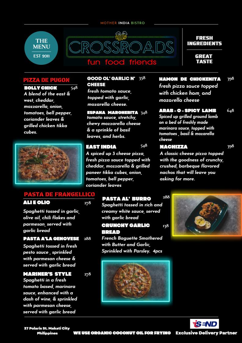 Menu at CROSSROADS MAKATI: Premium Sports Bar by Mother India Bistro ...