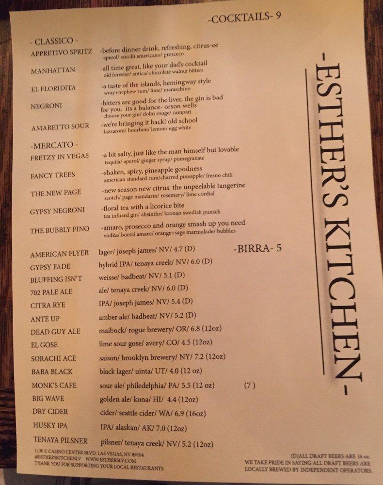 Menu at Esther's Kitchen pub & bar, Las Vegas
