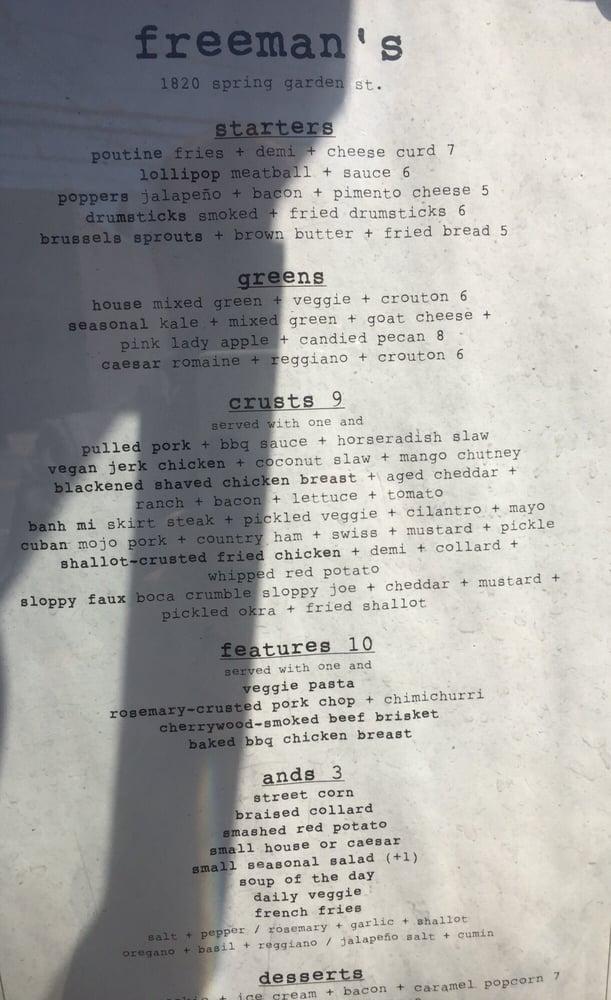 Menu at Freeman's Grub & Pub, Greensboro