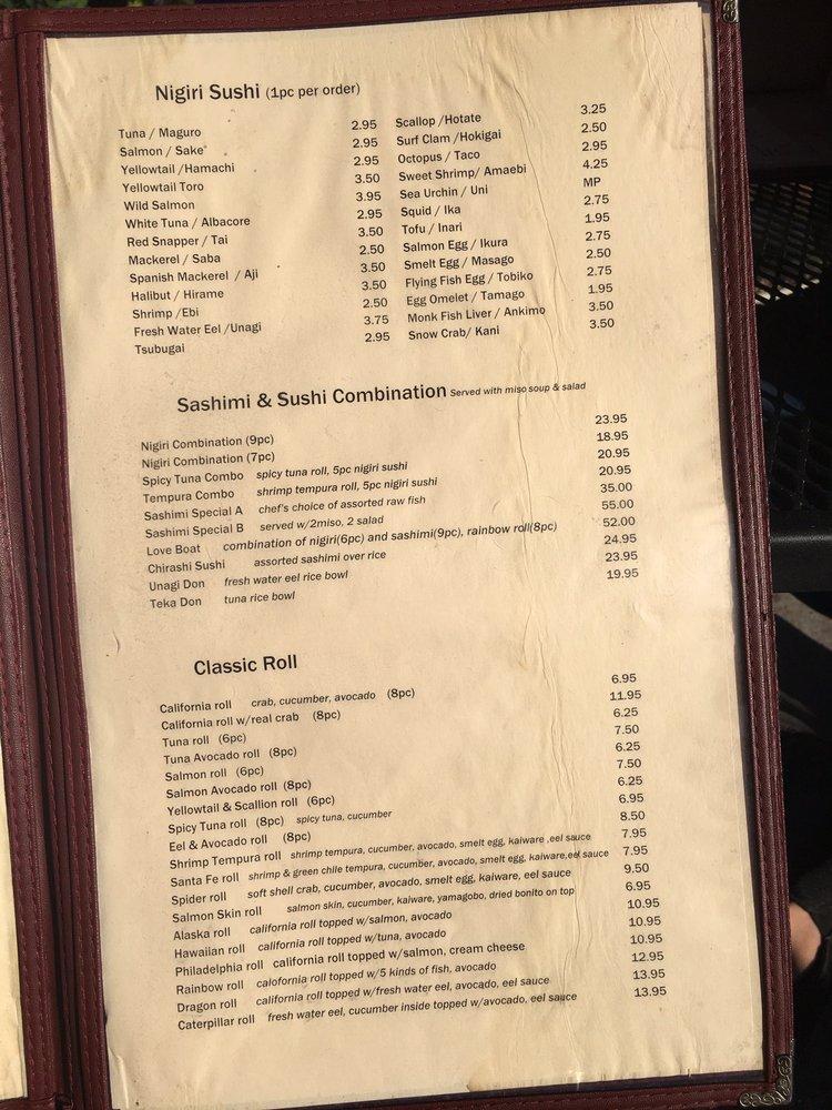 Menu at Kohnami Japanese Restaurant, Santa Fe