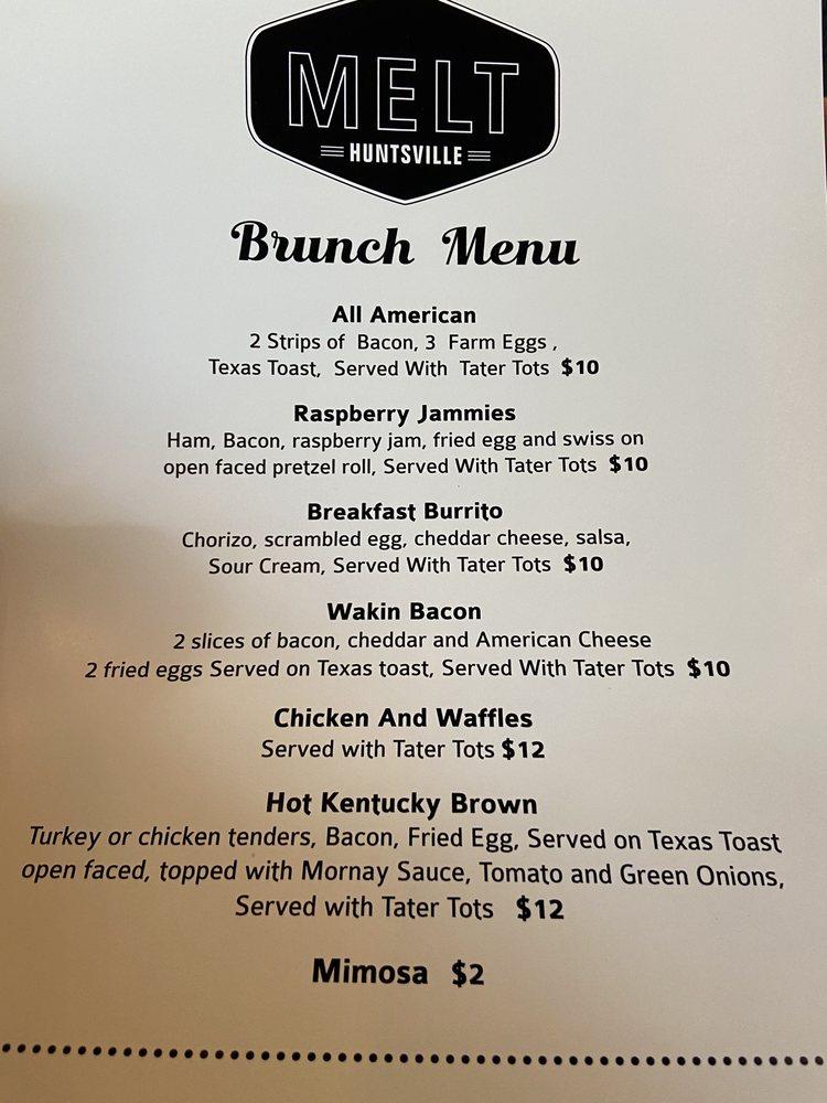 Menu at MELT HUNTSVILLE restaurant, Huntsville