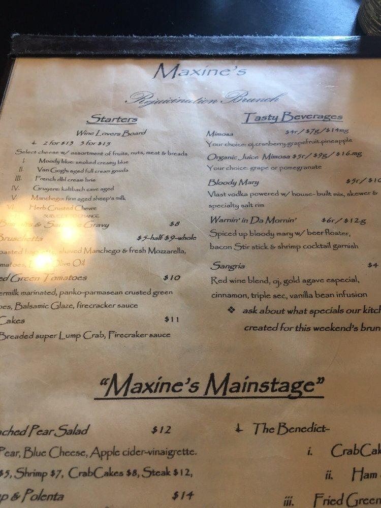 Menu at Maxine's On Shine pub & bar, Orlando
