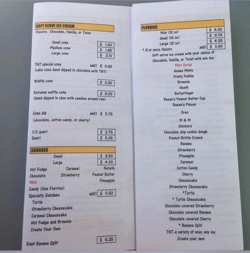 Menu at Screamers Ice Cream fast food, Shabbona