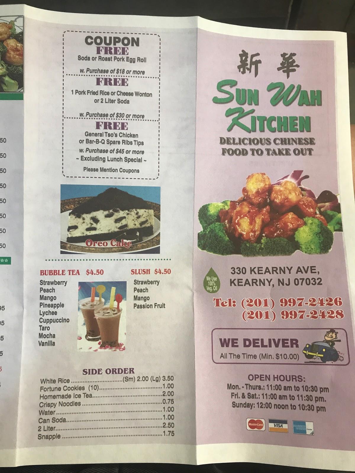 Menu at Sun Wah Kitchen restaurant, Kearny