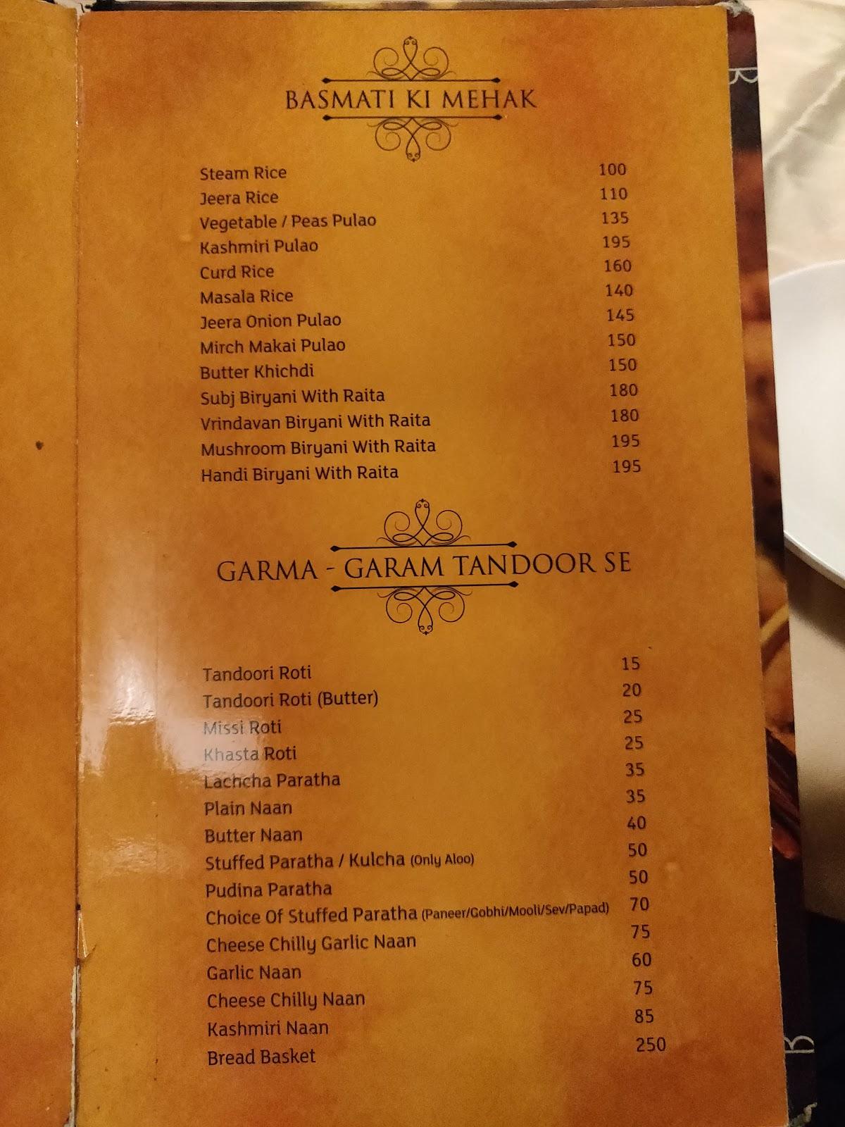 Menu at Vrindavan Restaurant, Indore, Plot No. 65