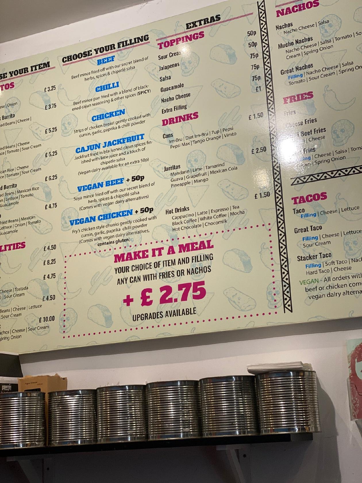 Menu at Wee Mexico restaurant, Dundee