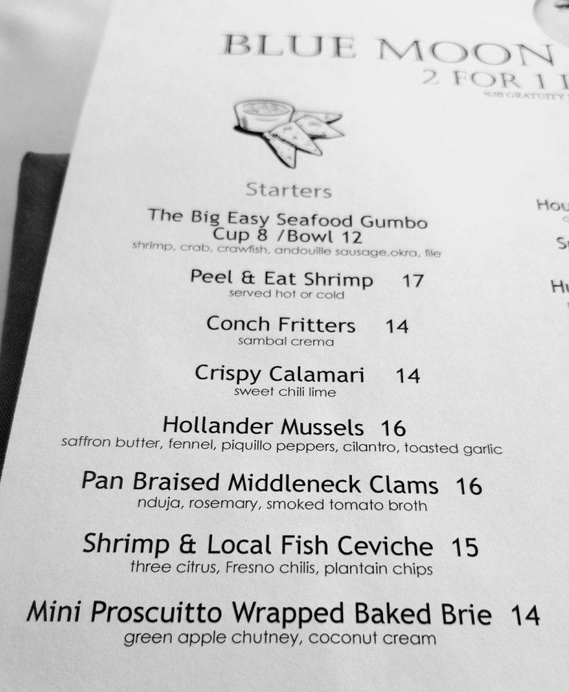 Menu at Blue Moon Fish Co. restaurant, Lauderdale-by-the-Sea