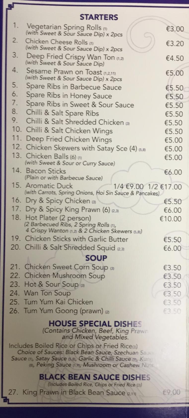 Menu at Dragon Palace Chinese Takeaway restaurant, Crossmolina