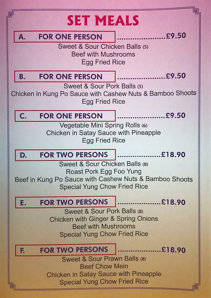Menu at Hayling Chinese takeaway restaurant, South Hayling