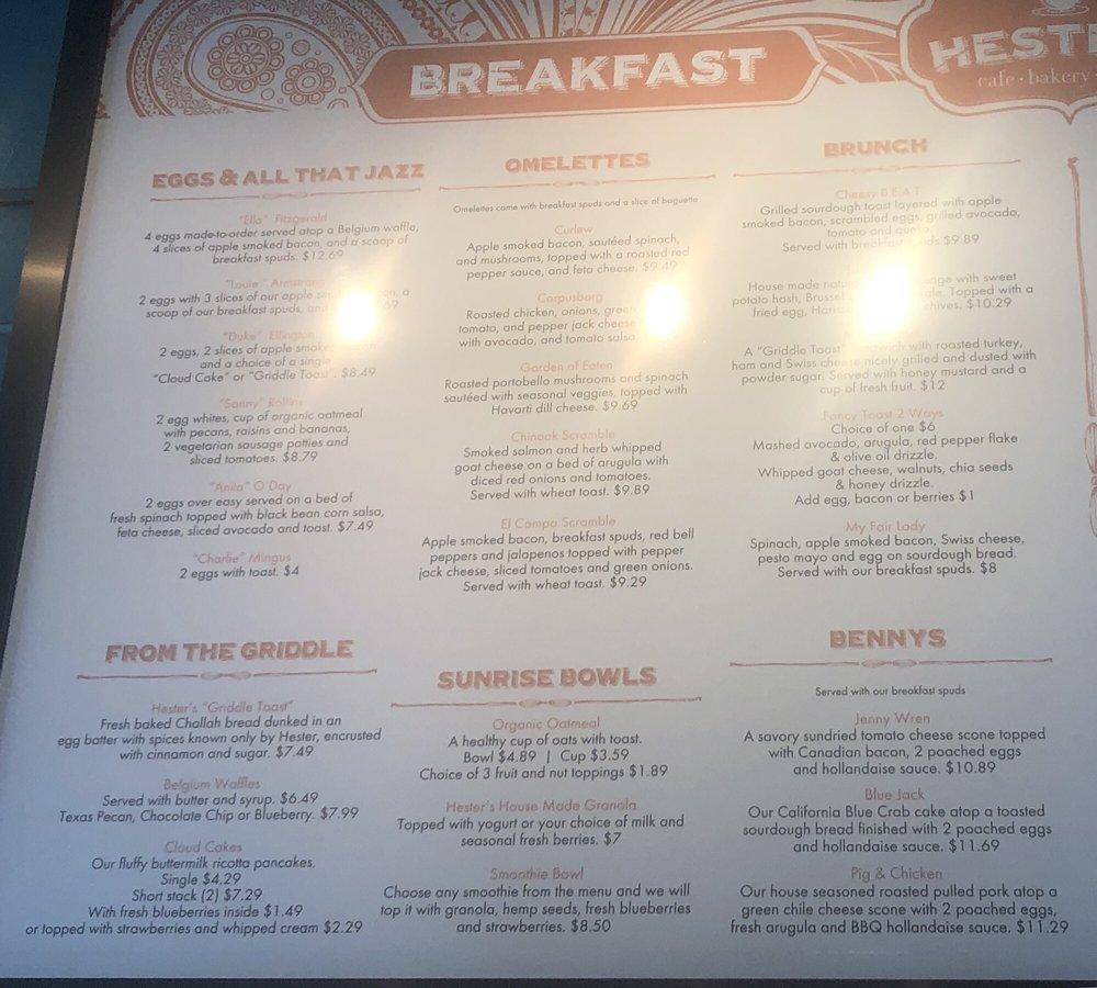 Menu at Hester's Cafe Six Points, Corpus Christi, S Alameda St