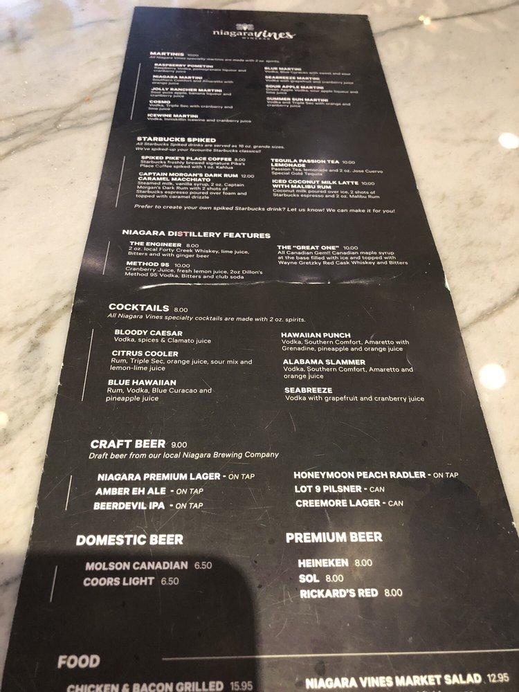 Menu at Niagara Vines pub & bar, Niagara Falls