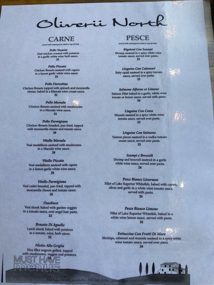 Menu at Oliverii North restaurant, Antioch