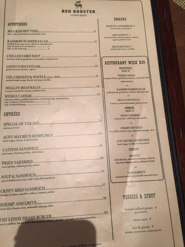 Menu at Red Rooster Harlem pub & bar, New York City, 310 Lenox Ave