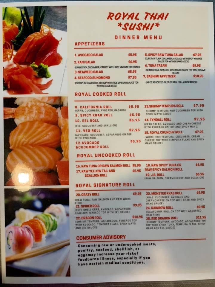 Menu at Royal Thai restaurant, Panama City