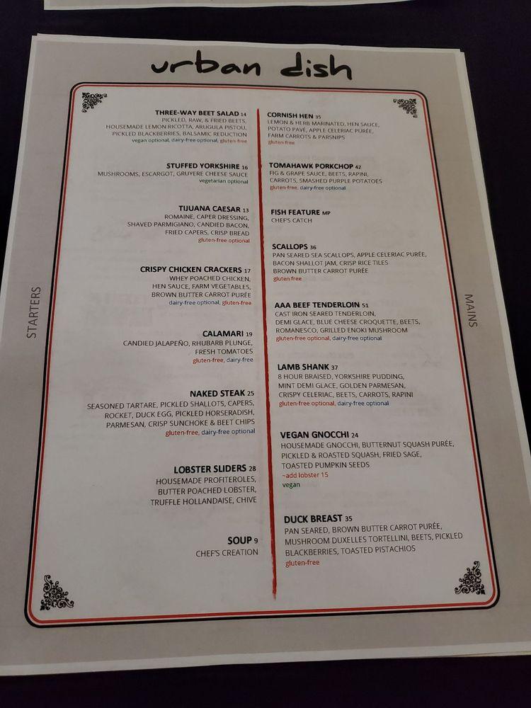 Menu at Urban Dish Grill & Wine Bar, Barrie