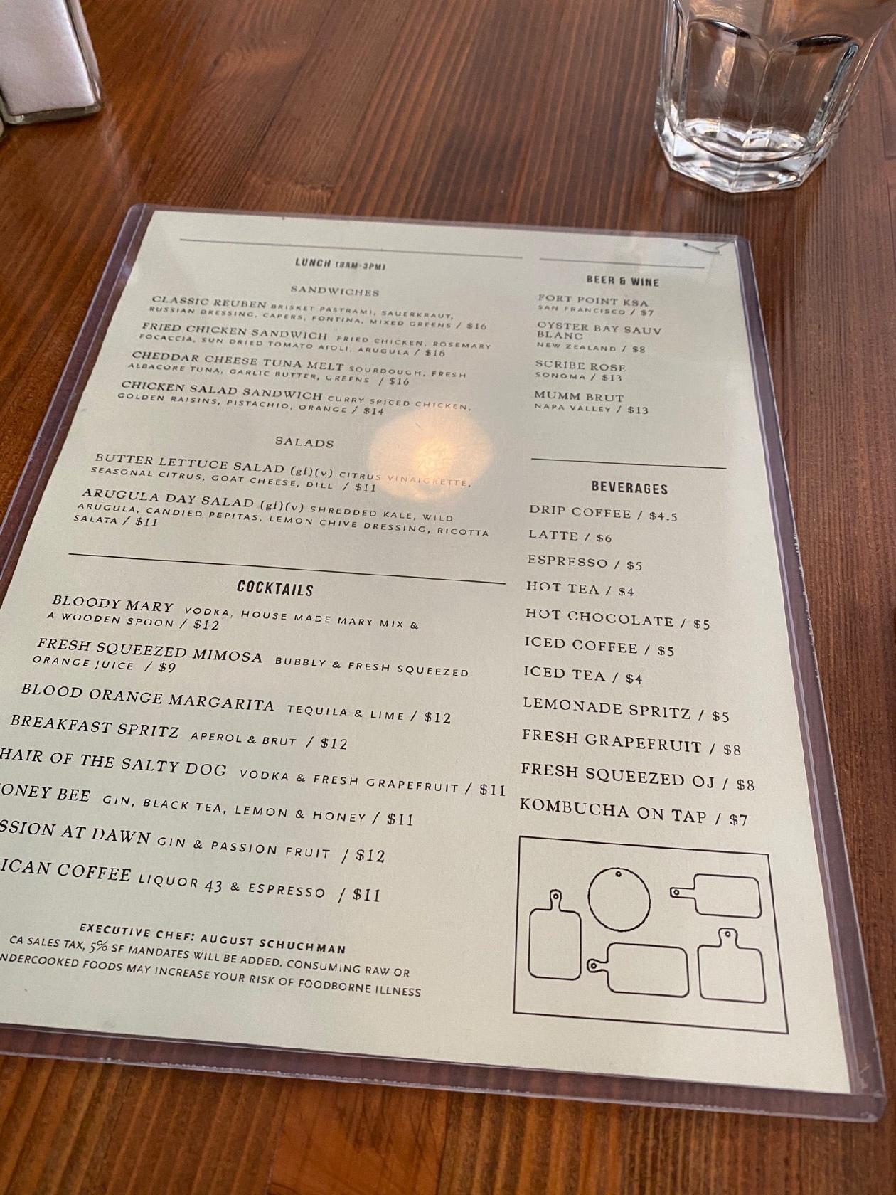 Menu at Wooden Spoon restaurant, San Francisco
