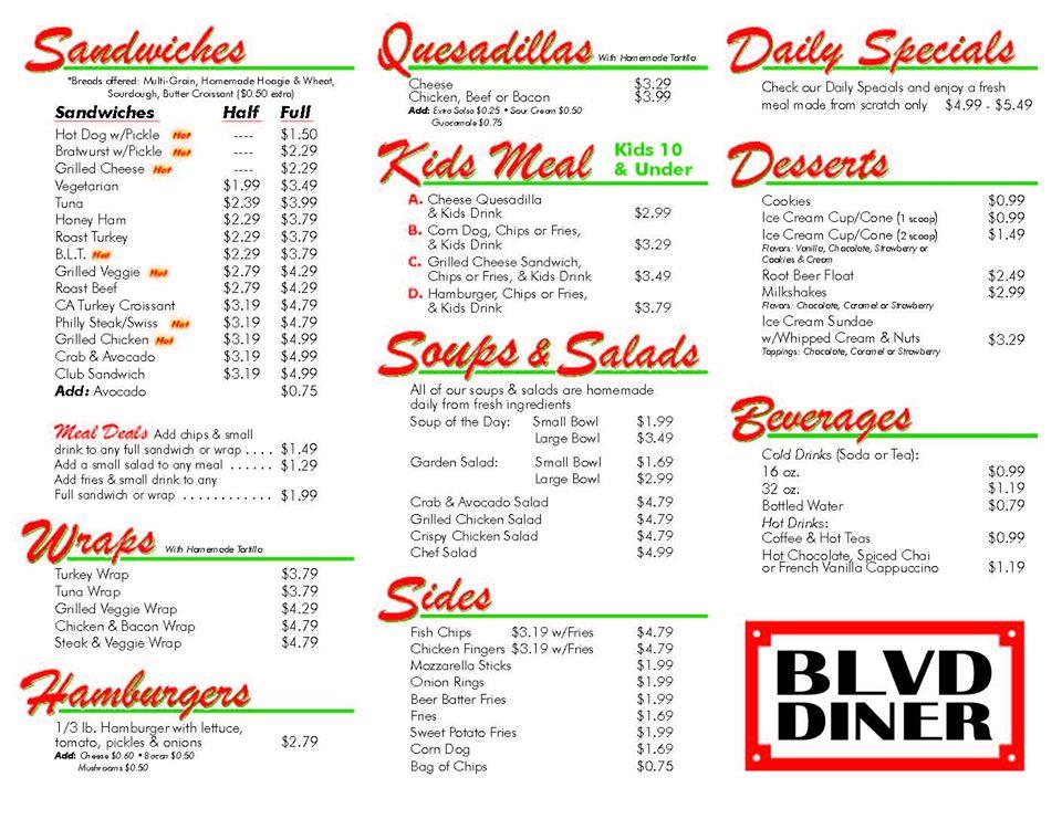 Carta de BlvdHome Cafe, Saint George
