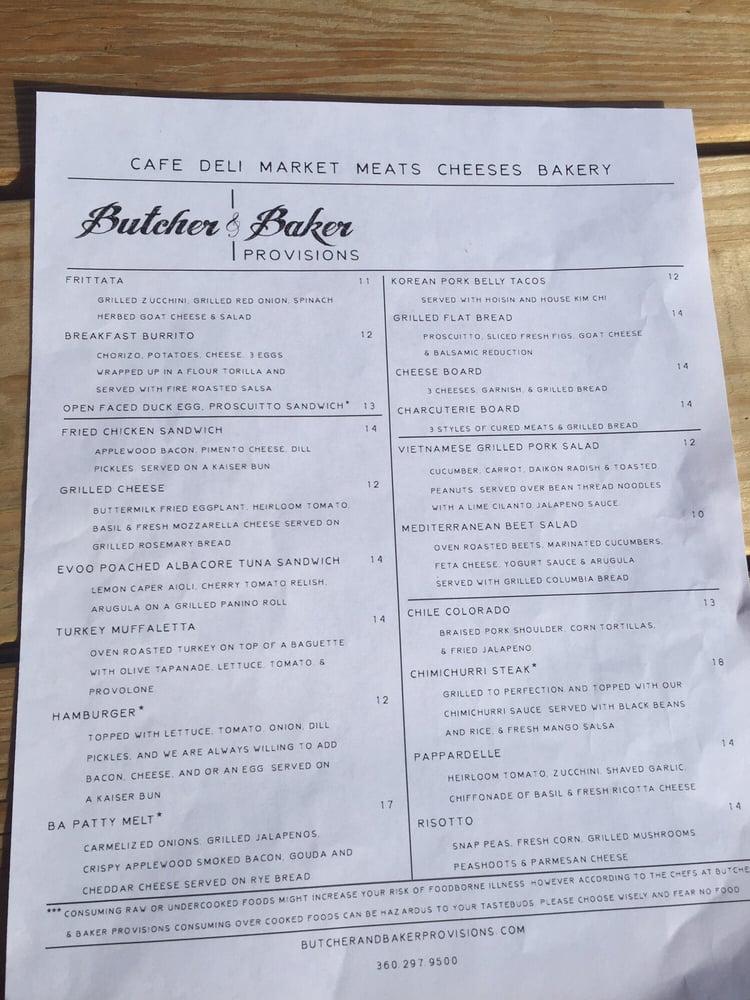 Menu at Butcher & Baker Provisions restaurant, Port Gamble