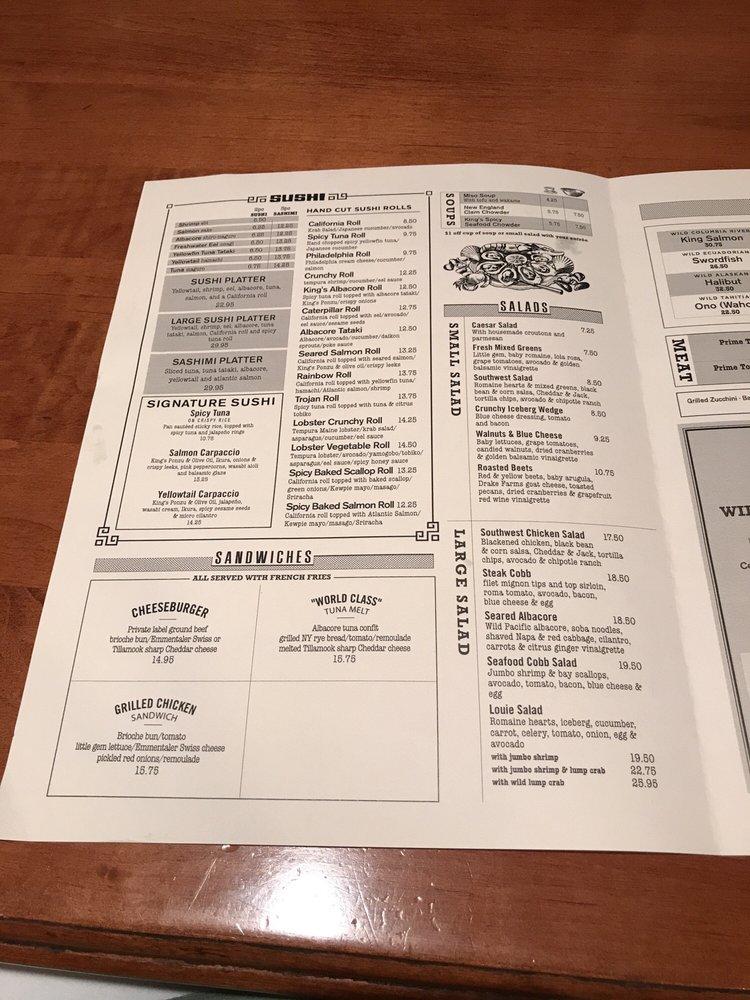 Menu at King's Fish House restaurant, Tempe