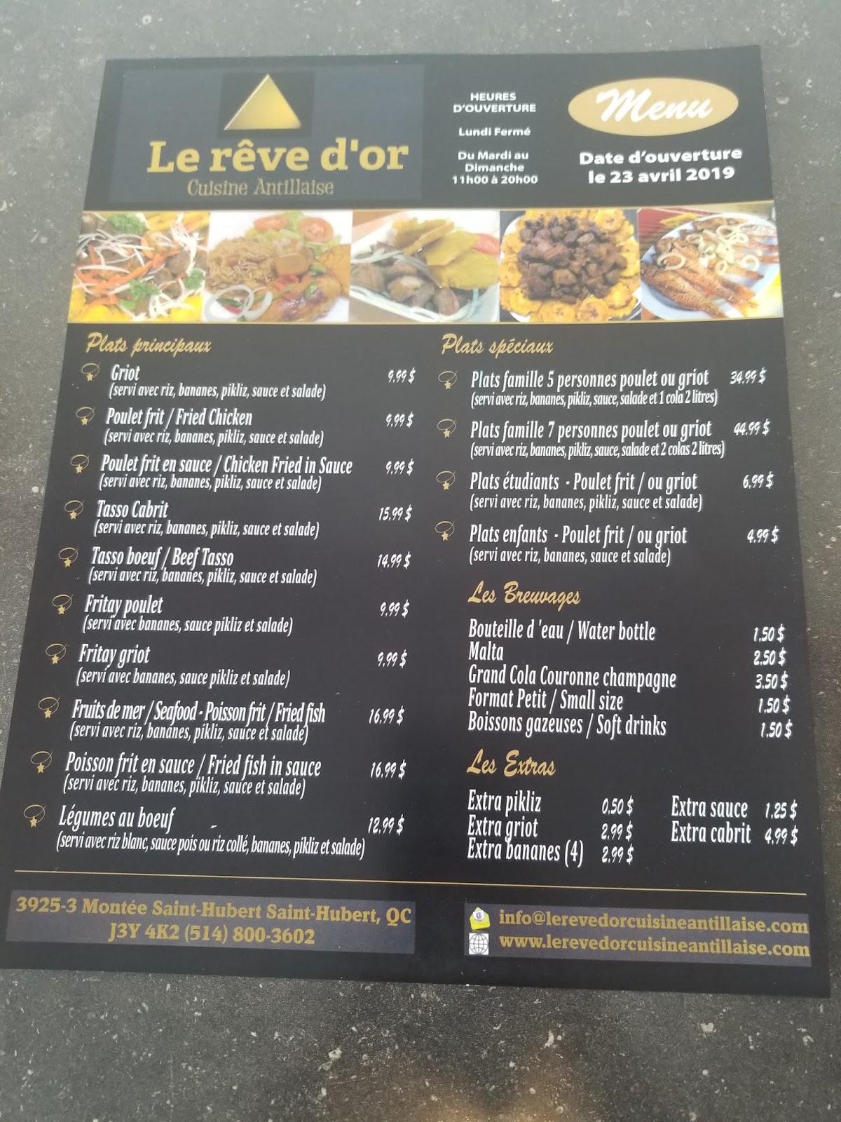 Carta del restaurante Le rêve d'or cuisine antillaise fermer pour ...