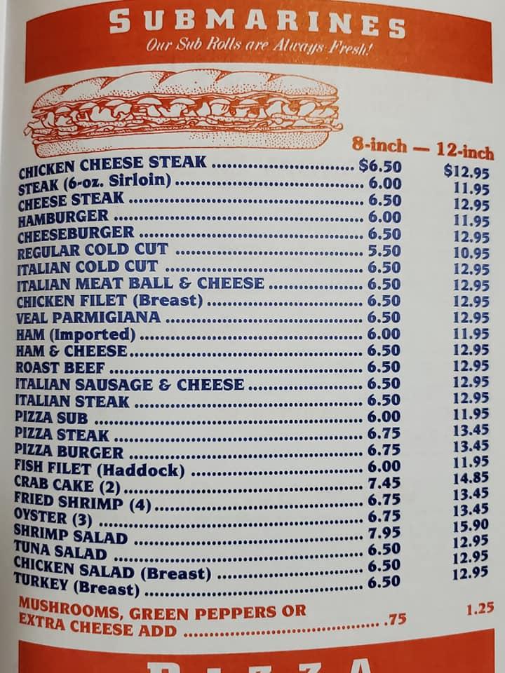 Menu at Maria's Carry Out pizzeria, Sparrows Point